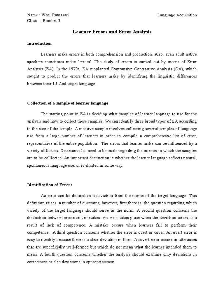 Learner Errors and Error Analysis WENI | PDF | Second Language | Error