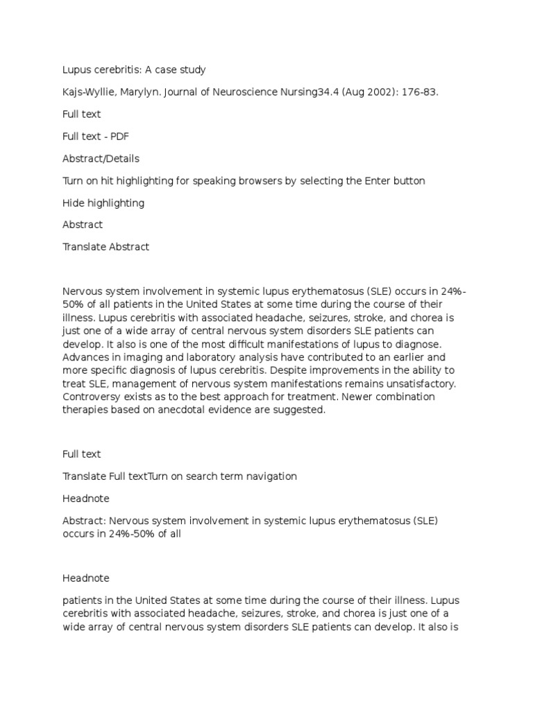 Lupus Cerebritis Journal | PDF | Systemic Lupus Erythematosus ...