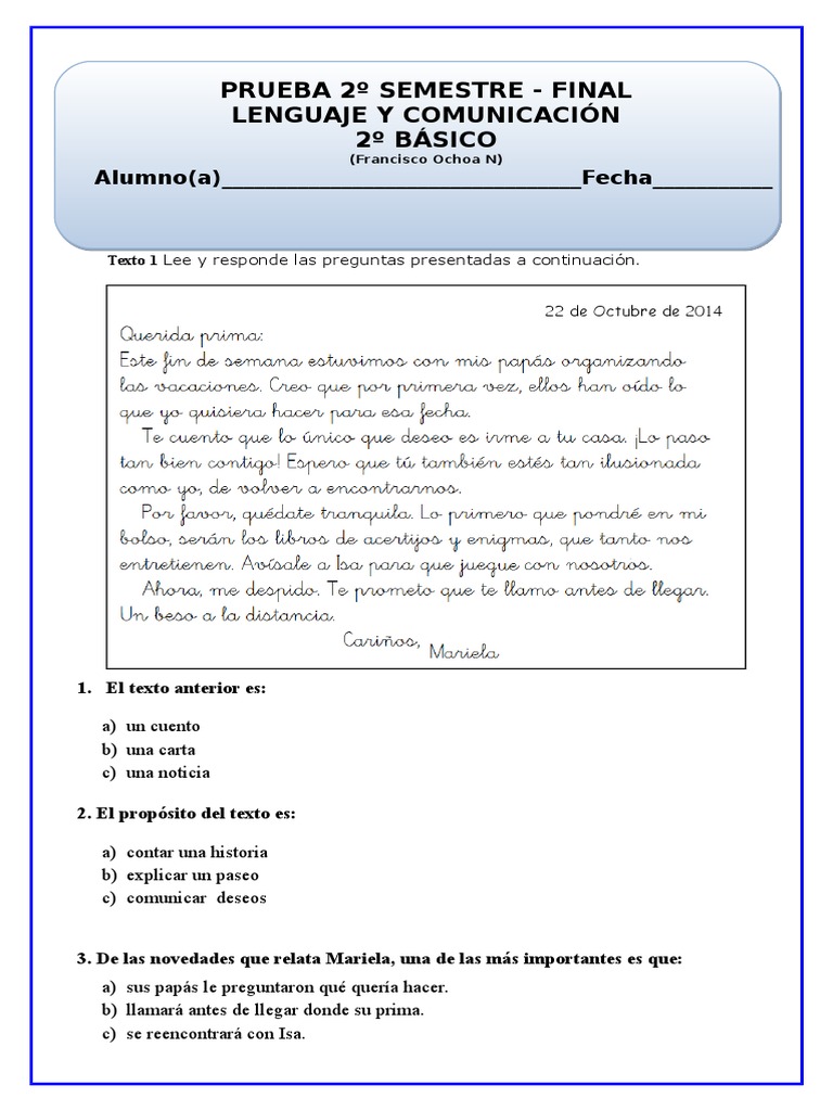 Prueba Diagnóstica Lenguaje 2º Básico | PDF | Oveja | Lobo gris