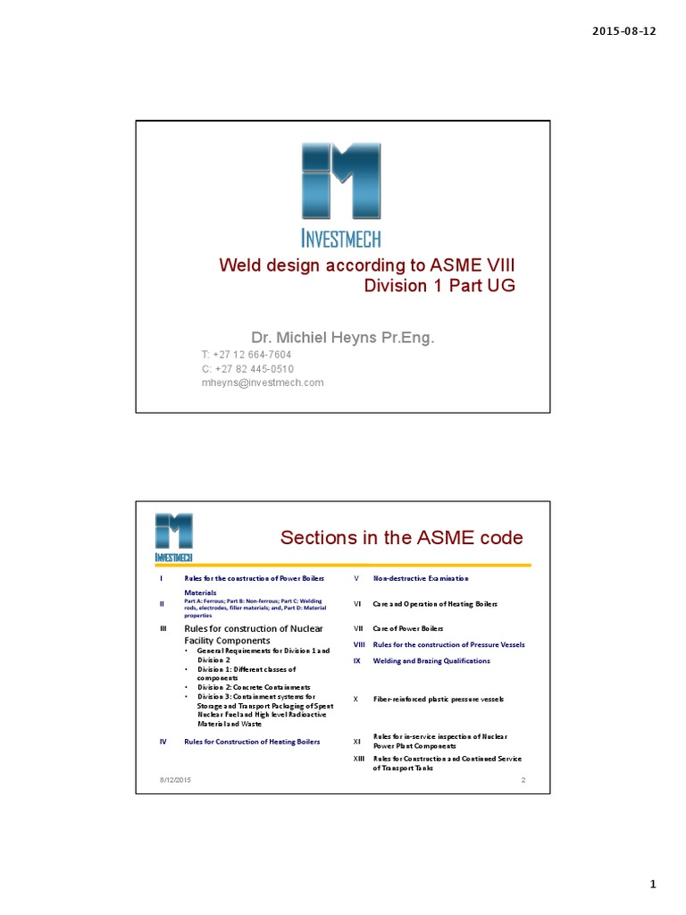 Investmech - Structural Integrity (ASME VIII - Part UG - Rules For The ...