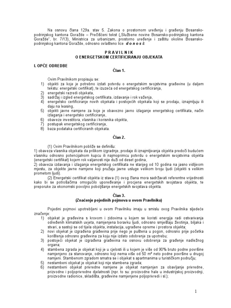 Pravilnik o Energetskom Certificiranju Objekata | PDF