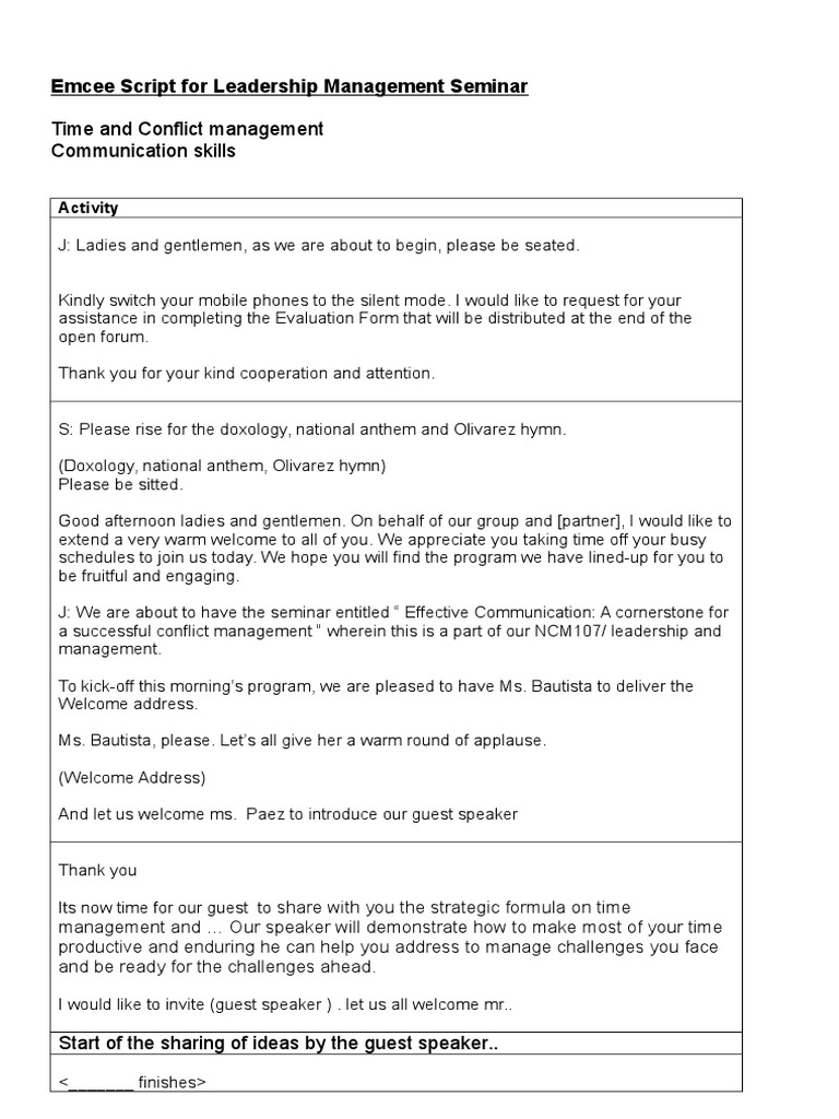 Emcee Script For 1 | PDF