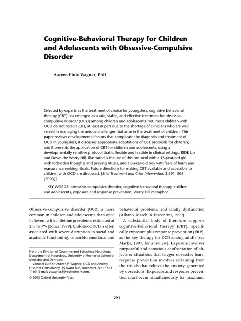 Cognitive - Behavioral For Obsessive Compulsive Disorder | PDF ...