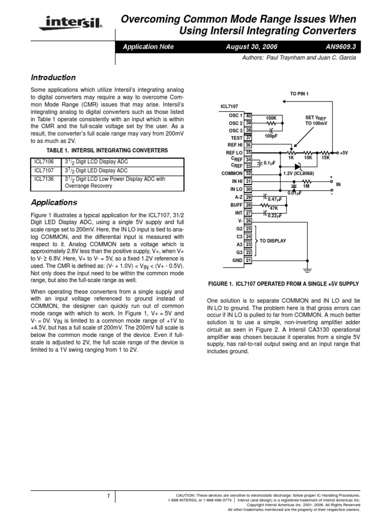 Overcoming Common Mode Range Issues When Using Intersil Integrating ...