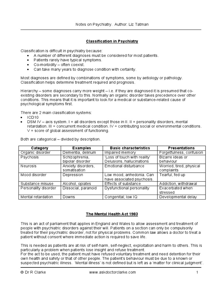 Classification, Diagnosis, and Treatment in Psychiatry: An Overview of ...