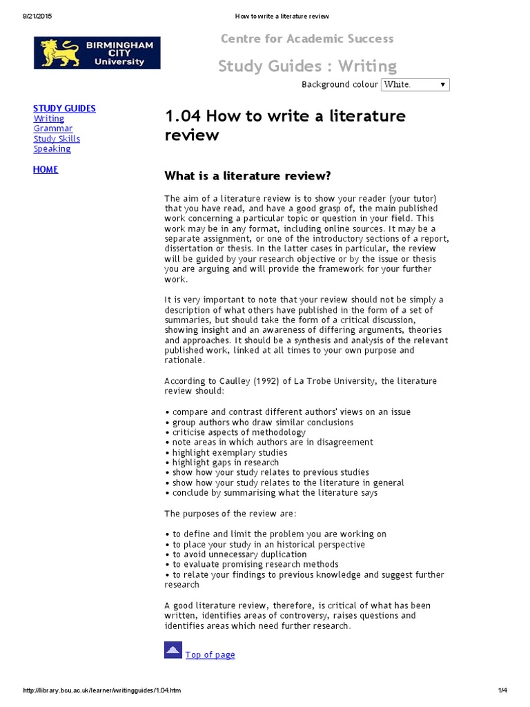 Writing a Literature Review Guide | PDF | Literature Review | Thesis