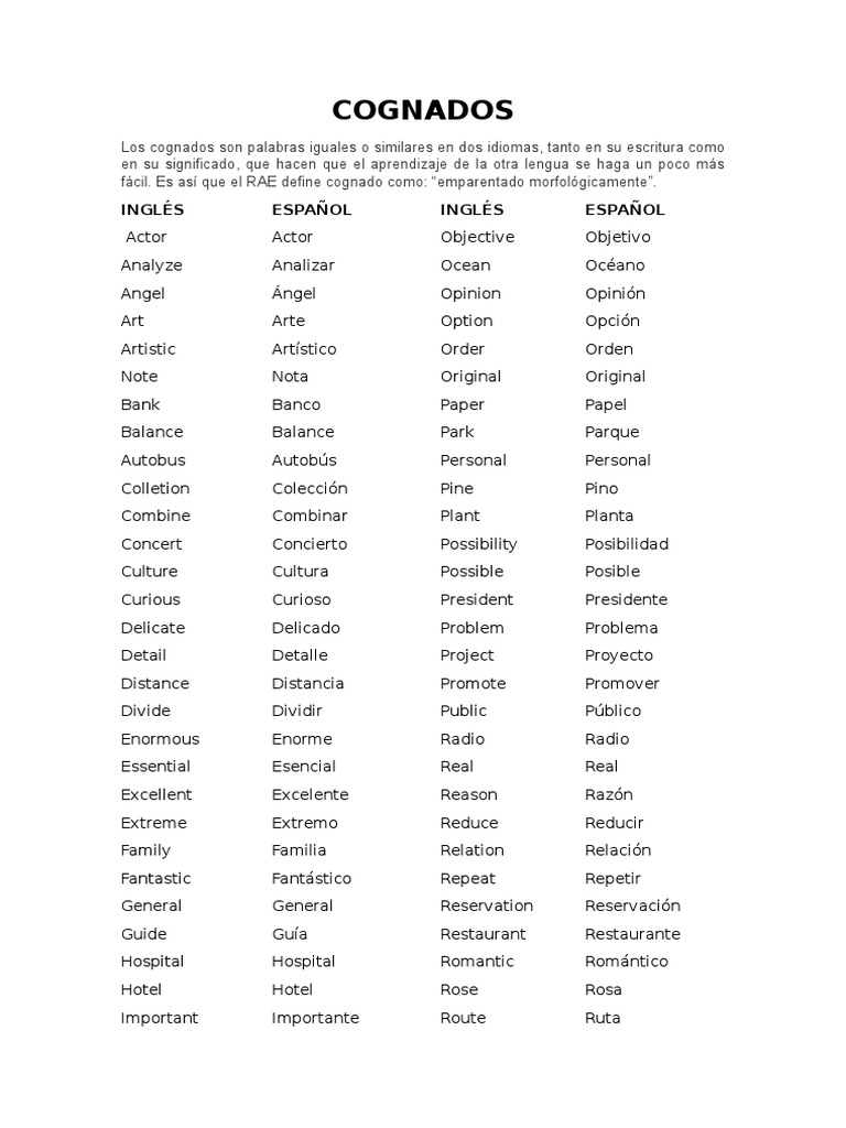 50 Cognados en Inglés y Español | PDF | Entretenimiento (general)