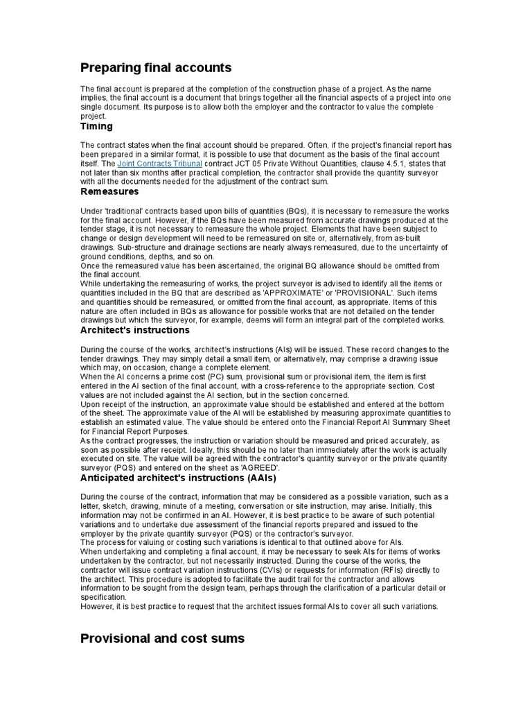 Preparing the Comprehensive Final Account: A Guide to Valuing All ...