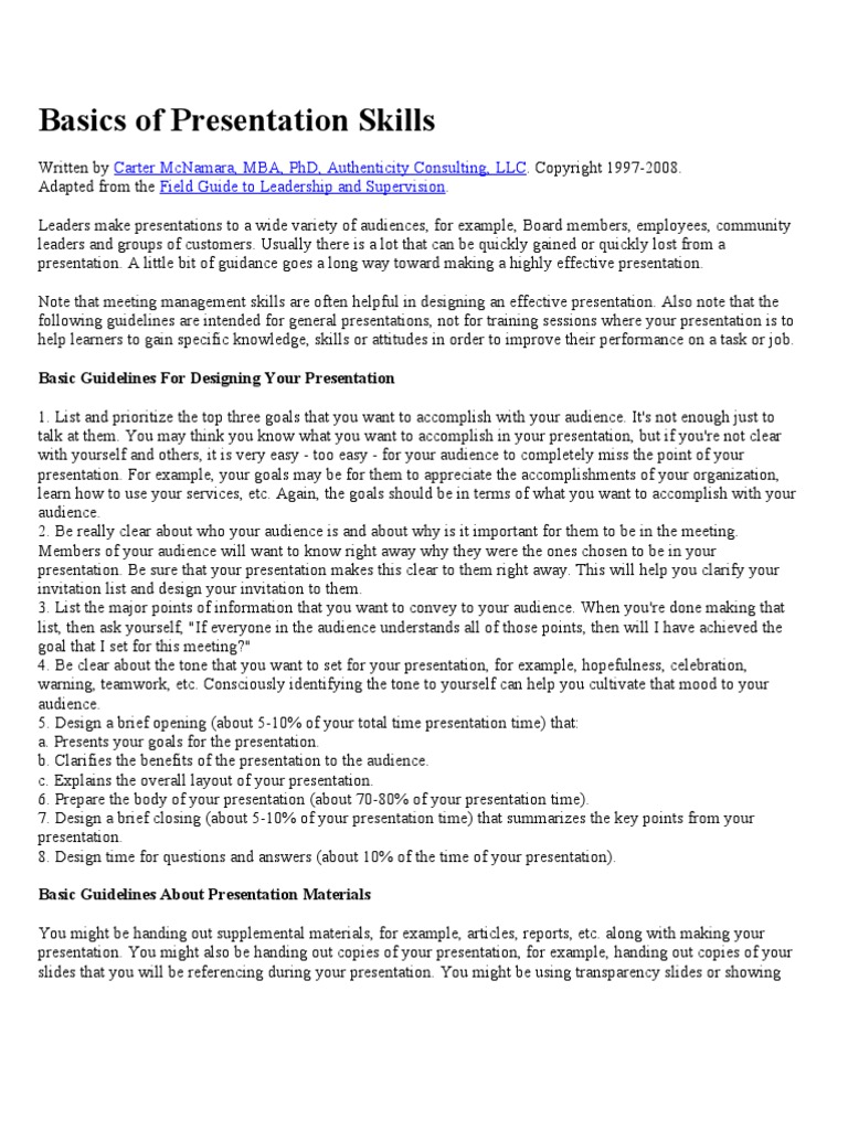Basics of Presentation Skills | PDF | Page Layout | Leadership