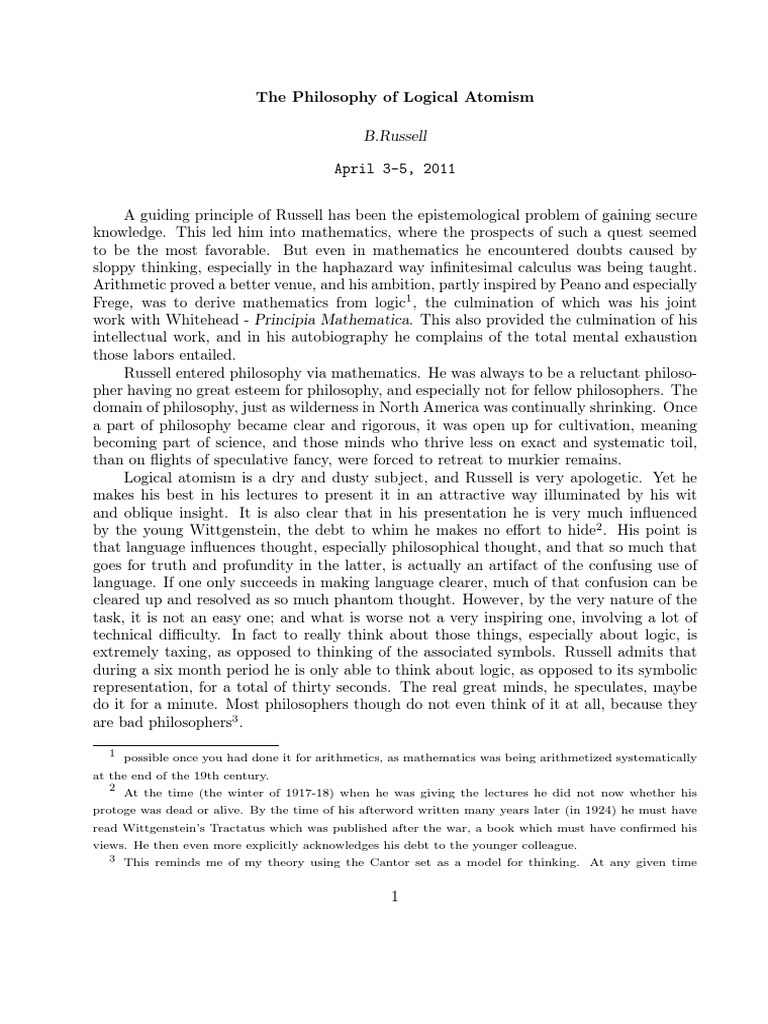 Bertrand Russell's Logical Atomism | PDF | Existence | Philosophy