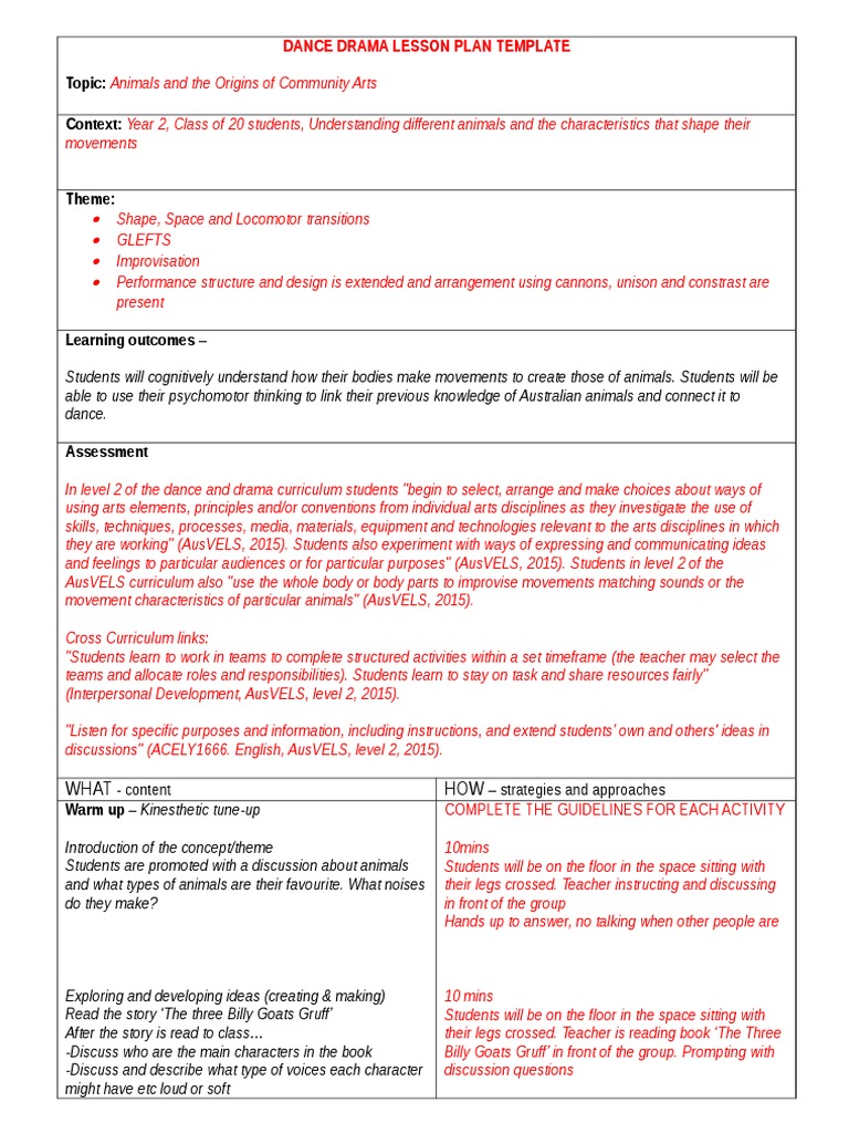Dance Drama Lesson Plan Template | PDF | Curriculum | Lesson Plan