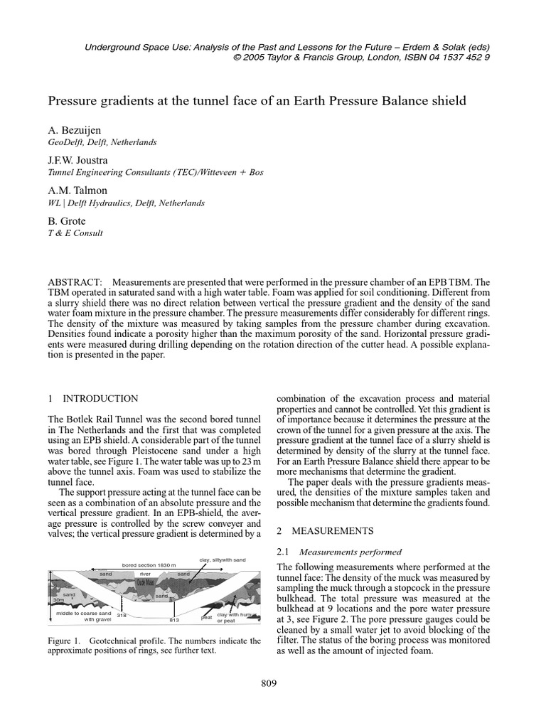 Pressure Gradients at The Tunnel Face of An EPB Shield | PDF | Pressure | Tunnel