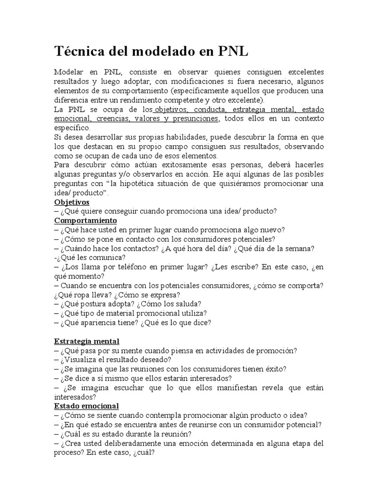 Modelado en PNL: Estrategias y Comportamientos | PDF | Producto ...