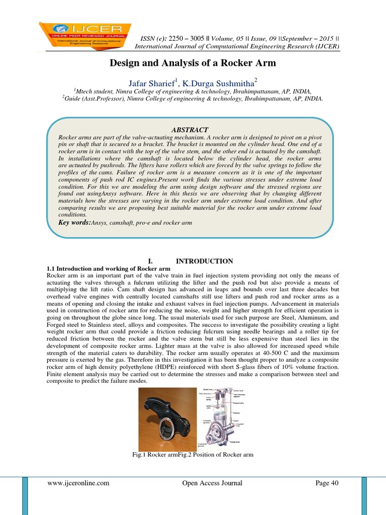 Design and Analysis of A Rocker Arm | PDF | Engine Technology ...