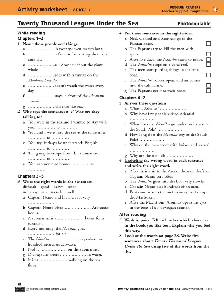 20 Thousand Leagues Under The Sea Test | PDF | Nautilus (Verne ...