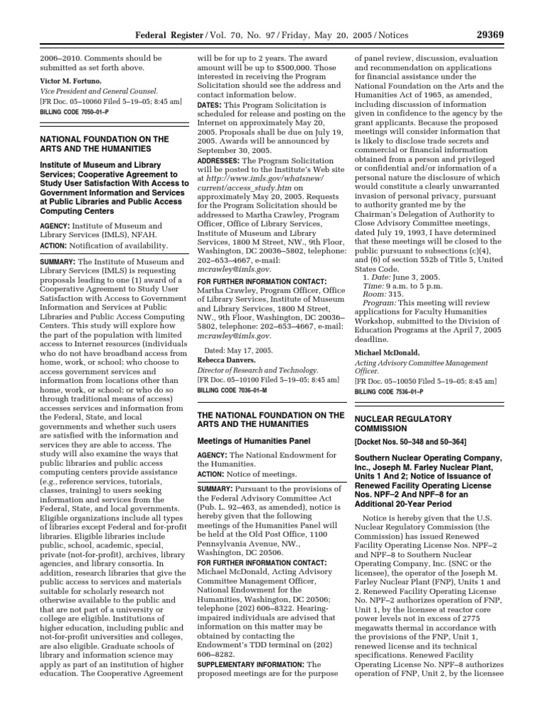 Federal Register / Vol. 70, No. 97 / Friday, May 20, 2005 / Notices ...