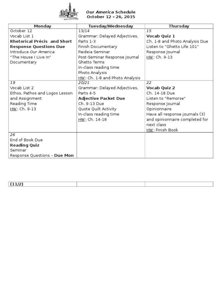 Our America Class Schedule 2015 | PDF