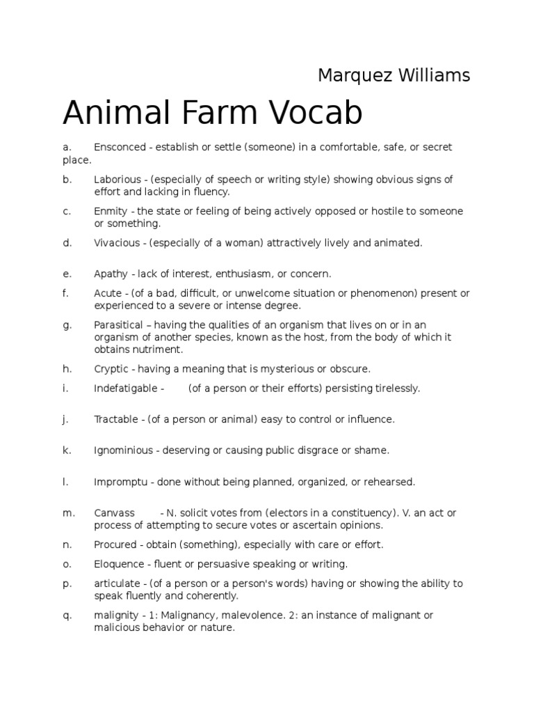 Animal Farm Vocab | PDF