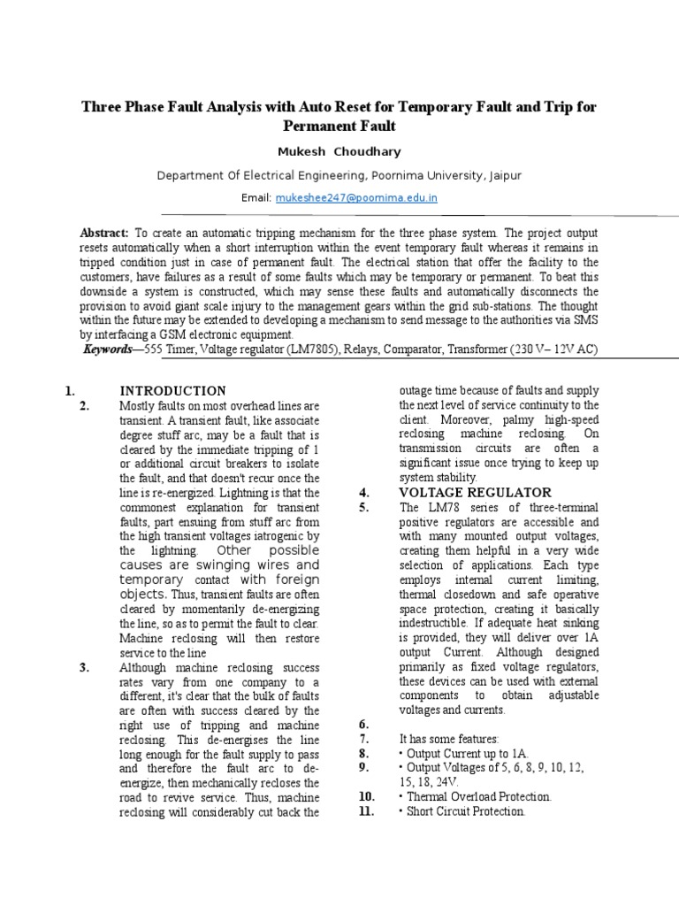 Three Phase Fault Auto Reset System | PDF | Relay | Operational Amplifier