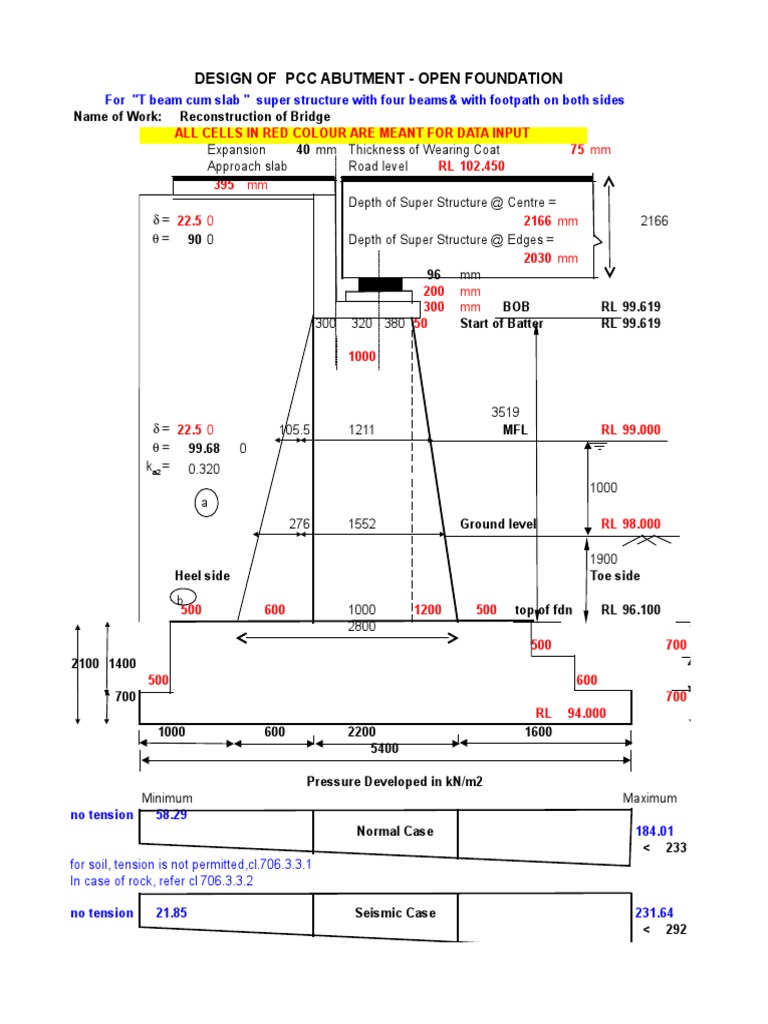 Design of Pcc Abutment - Open Foundation | Elasticity (Physics ...