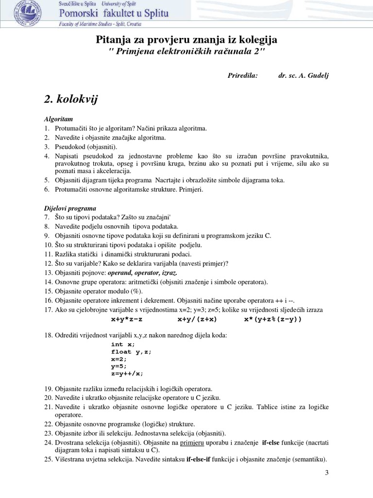 Pitanja Za Provjeru Znanja - 2 - Kolokvij | PDF