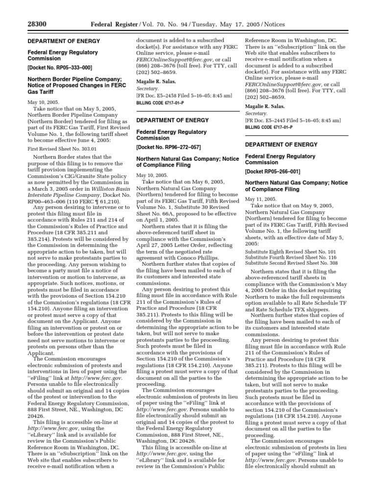 Notice: Applications, Hearings, Determinations, Etc.: Northern Border Pipeline Co. | Download ...