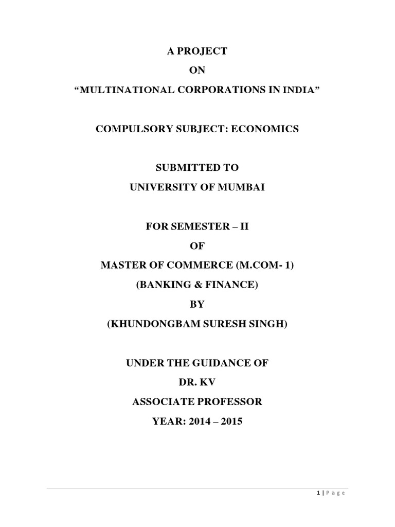 Role of MNCs in India's Economy | PDF | Multinational Corporation ...