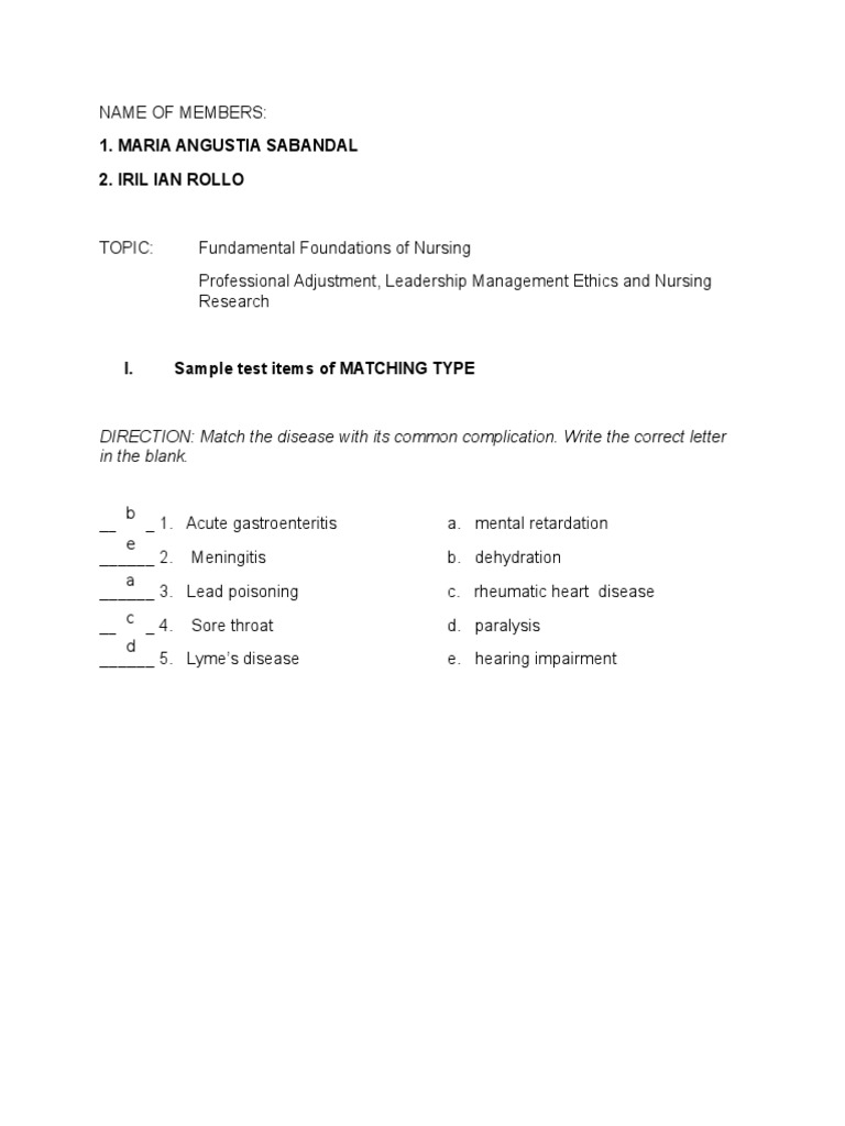 Matching Type Sample Test | PDF | Celsius | Likert Scale