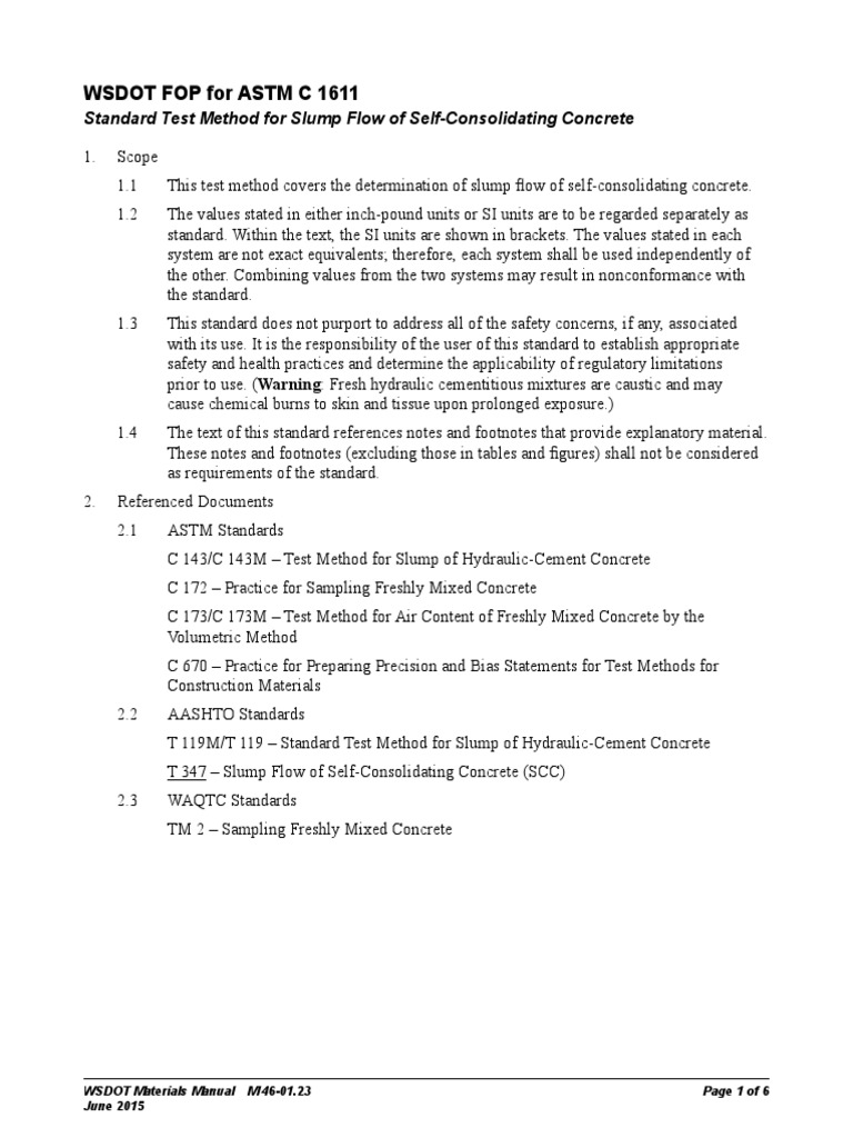 Standard Test Method For Slump Flow of SCC | PDF | Concrete | Engineering