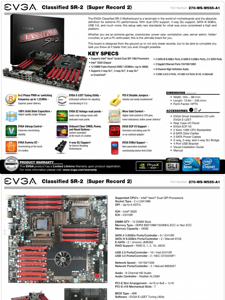 EVGA Classified SR-2 Motherboard Details | PDF