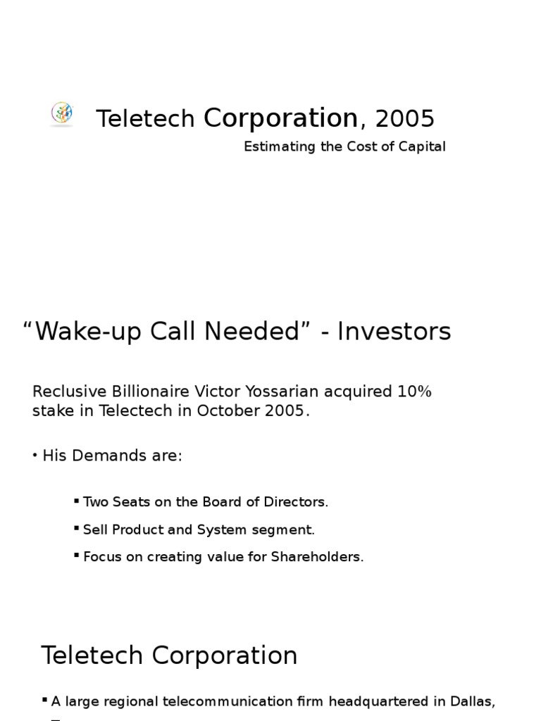 Teletech Corporation: Capital Cost Analysis | PDF | Cost Of Capital | Equity (Finance)