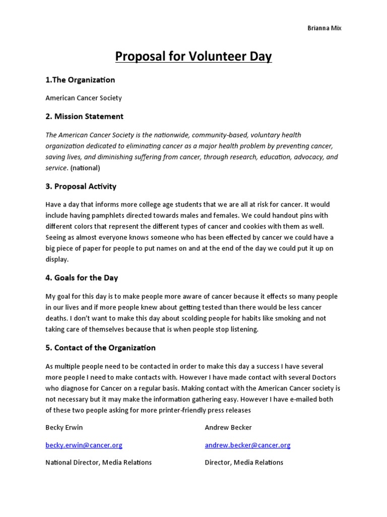 Proposal For Volunteer Day | PDF | Social Science | Self-Improvement