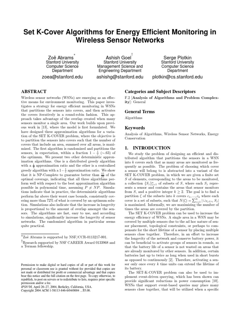 Set K-Cover Algorithms For Energy Efficient Monitoring in Wireless ...