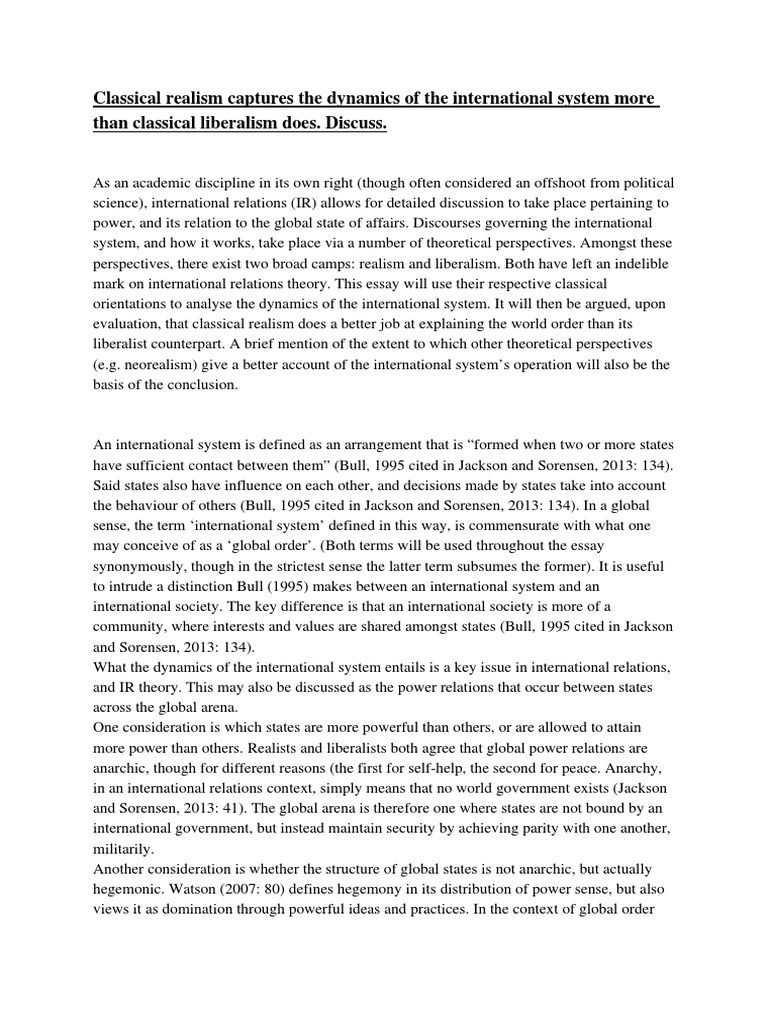 International Relations Essay (Theoretical Approaches) | PDF | Polarity ...