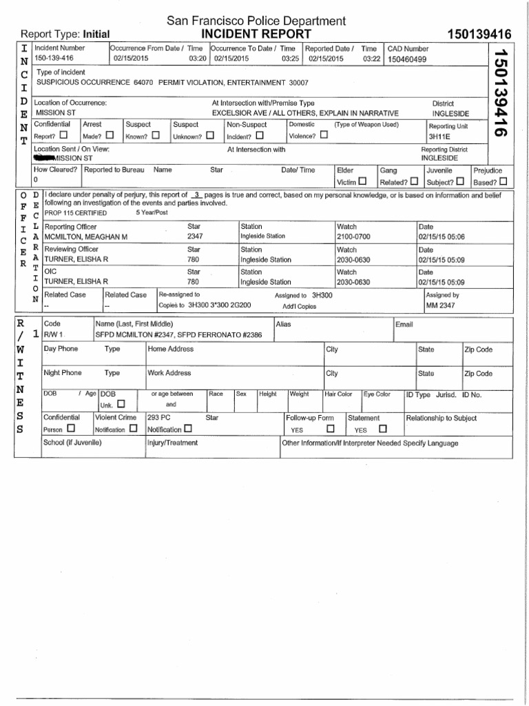 Incident Report - Feb 15 2015 | PDF | Arrest Warrant | Law Enforcement