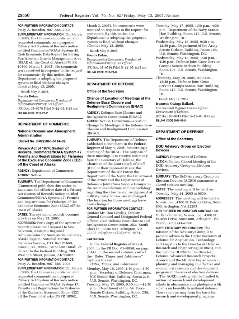 Notice: Meetings: Defense Base Closure and Realignment Commission ...
