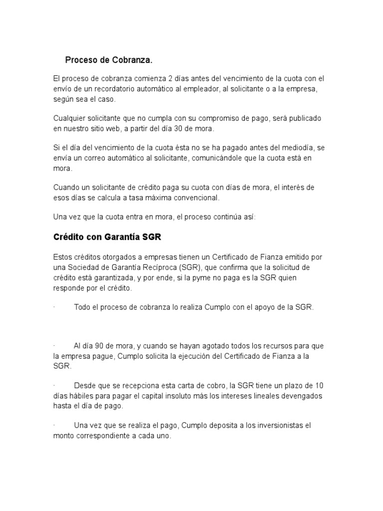 Proceso De Cobranza Pdf Demanda Judicial Crédito Finanzas