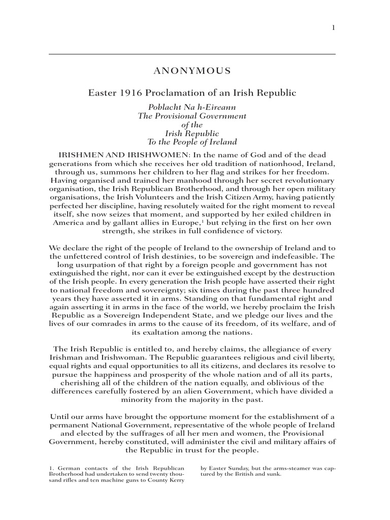 1916 Irish Republic Proclamation Text | PDF | British Isles | Easter Rising