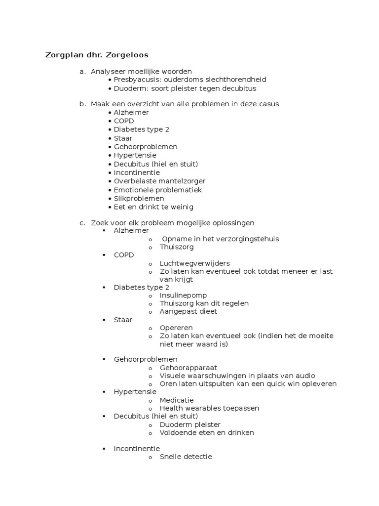 Zorgplan Jan Zorgeloos | PDF
