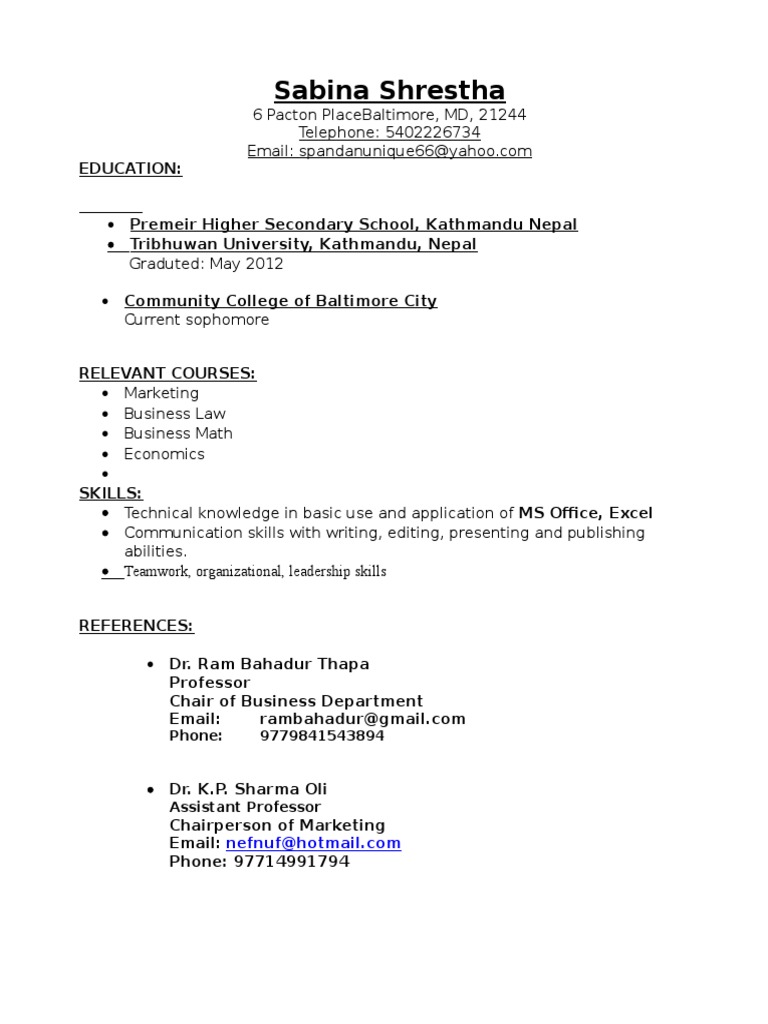 Store Keeper CV of Sabina Shrestha | PDF | Self-Improvement