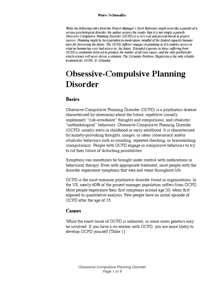 Obsessive-Compulsive Planning Disorder | PDF | Obsessive–Compulsive ...