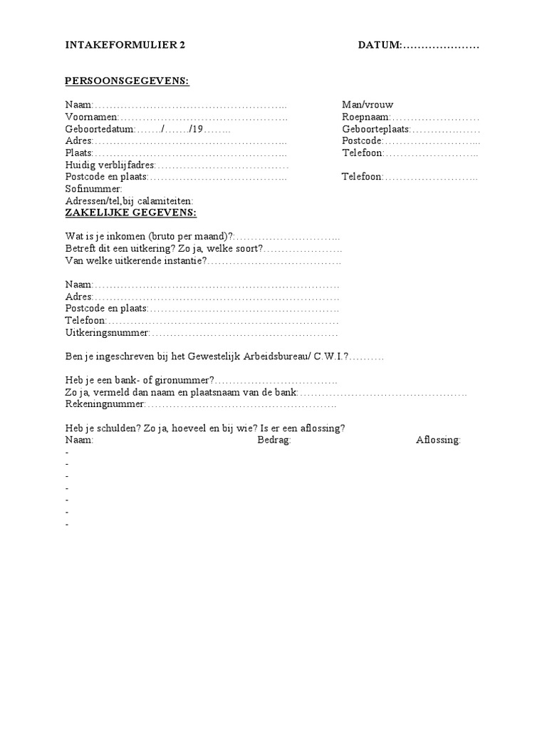 Intakeformulier | PDF
