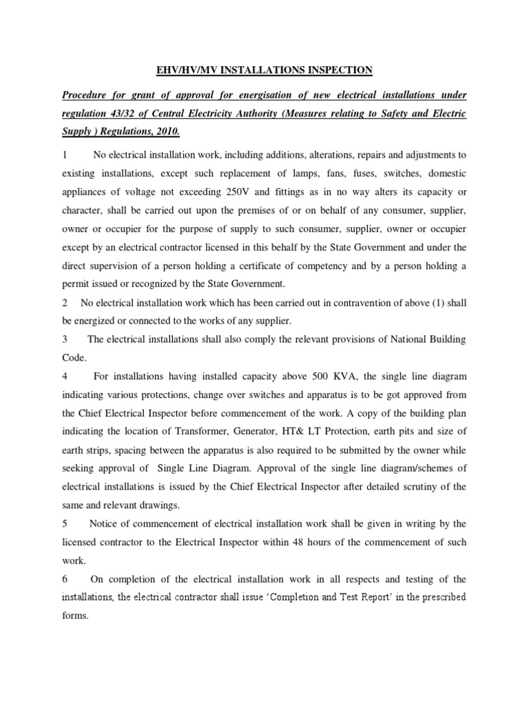 EHV/HV/MV Installations Approval Process | PDF | Power Engineering ...