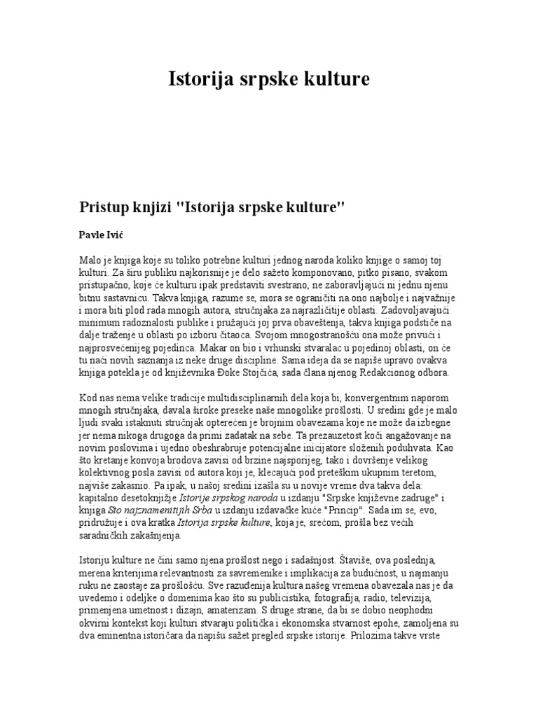 Pavle Ivić Istorija Srpske Kulture | PDF