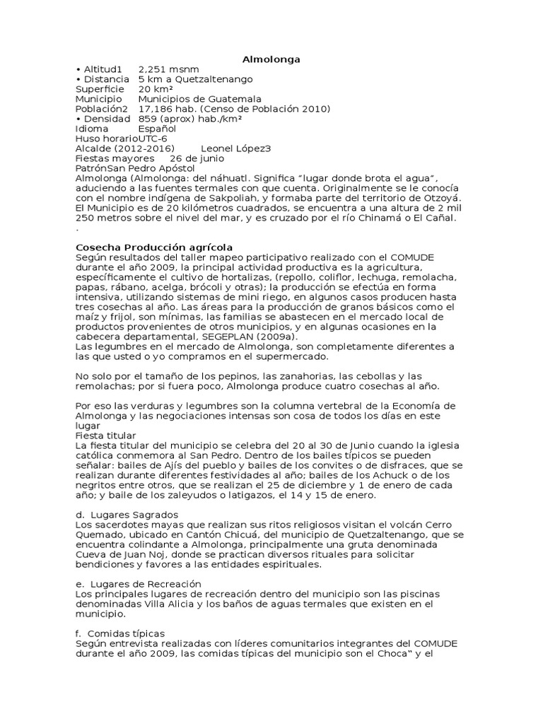 Almolonga: Cultivos y Aguas Termales | PDF | Alimentos