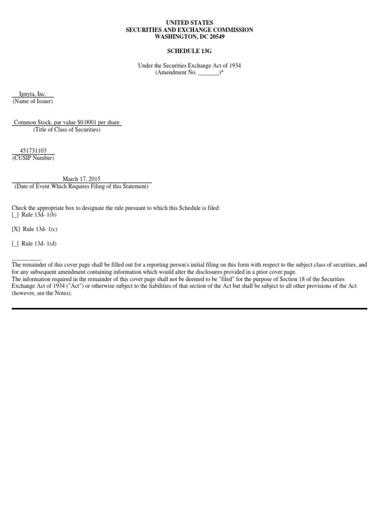 Ignyta Inc - Form SC 13G (Mar-24-2015) | PDF | Limited Liability ...