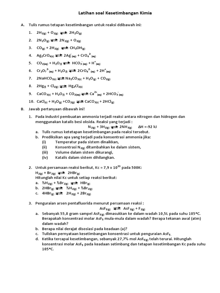 Latihan Soal Kesetimbangan Kimia | PDF | Teknologi & Rekayasa