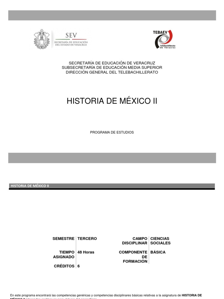 Historia De México Ii Pdf Plan De Estudios México