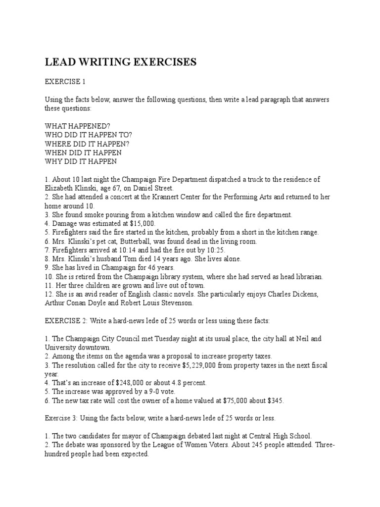 Lead Writing Exercises | PDF | Elections | Politics (General)