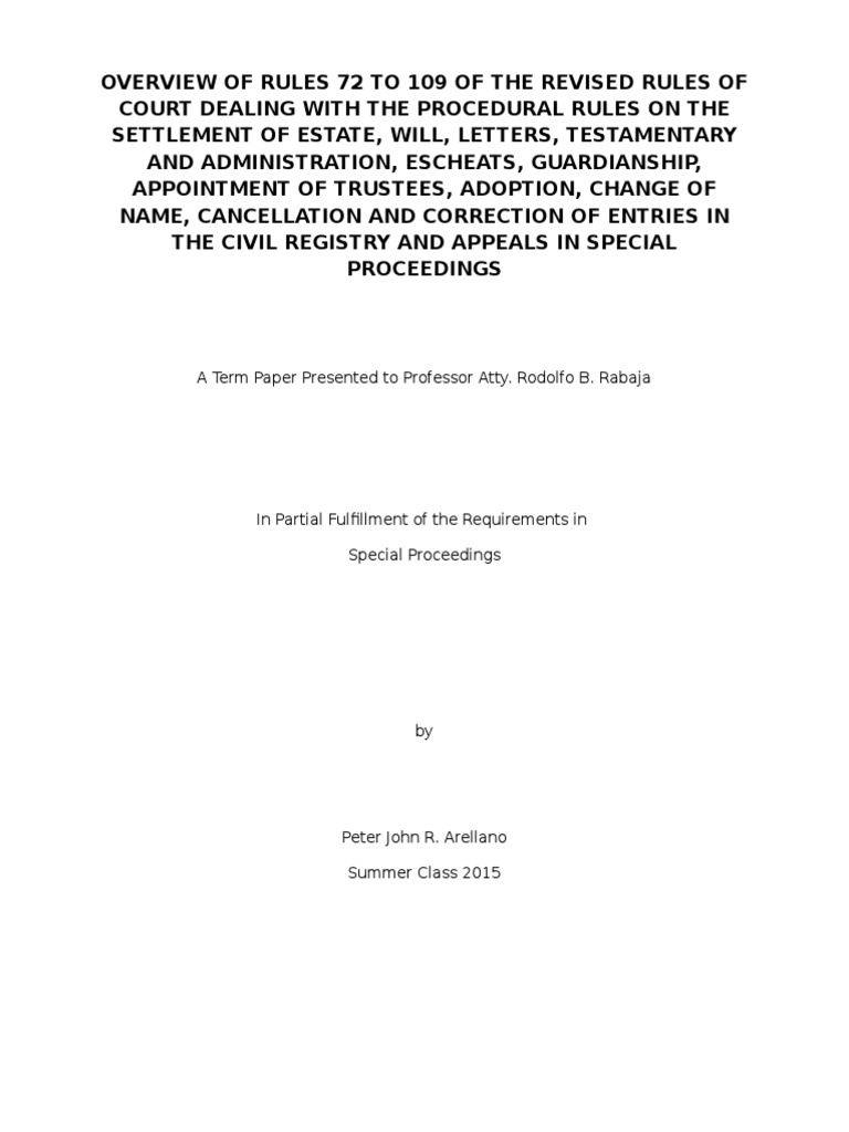OVERVIEW of Special Proceedings | PDF | Will And Testament | Probate